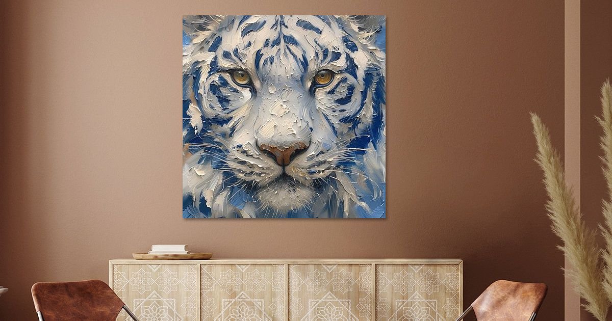 Schilderij Tijger Blauw van Kunst Kriebels op canvas, behang en meer